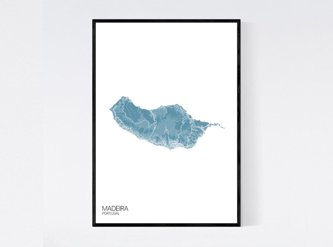 Madeira Portugal Island Map Art Print Many Colours 350gsm | Etsy