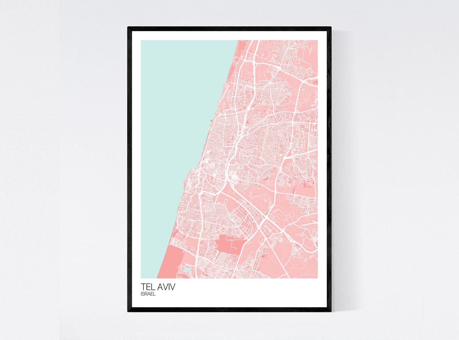 Tel Aviv Israel Map Art Print Many Colours 350gsm Art | Etsy