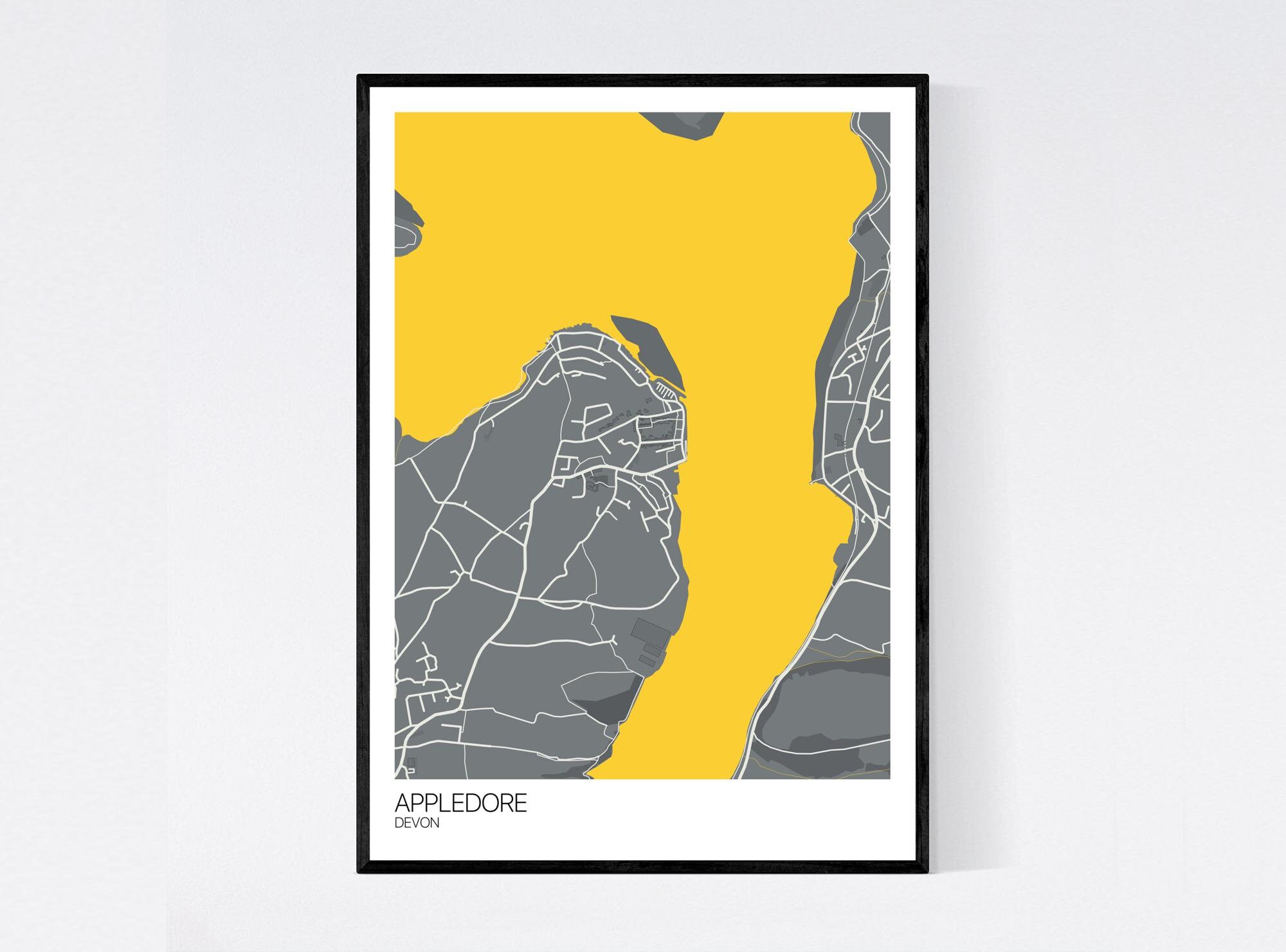 Appledore Devon Map Art Print Many Colours 350gsm Art | Etsy