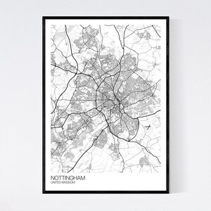 Nottingham Map Print Many Colours Fast Delivery Scandi // Vintage ...