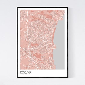 Paignton Map Print Many Colours 350gsm Art Quality Paper Fast Delivery ...