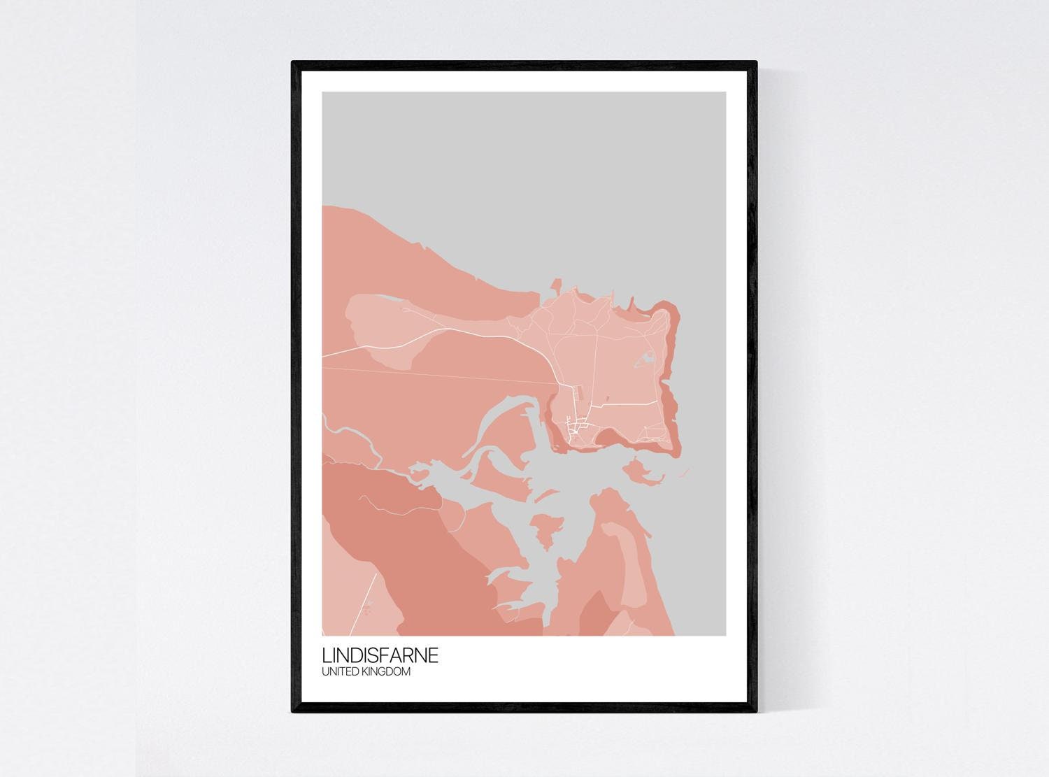 Lindisfarne holy Island Map Art Print Many Colours | Etsy