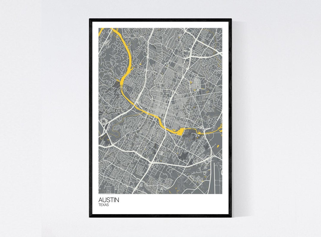 Austin, Texas Map Print Many Colours Printed on Art Quality Paper Fast ...