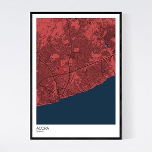Accra, Ghana Map Art Print Many Styles Art Quality Paper Fast Delivery ...