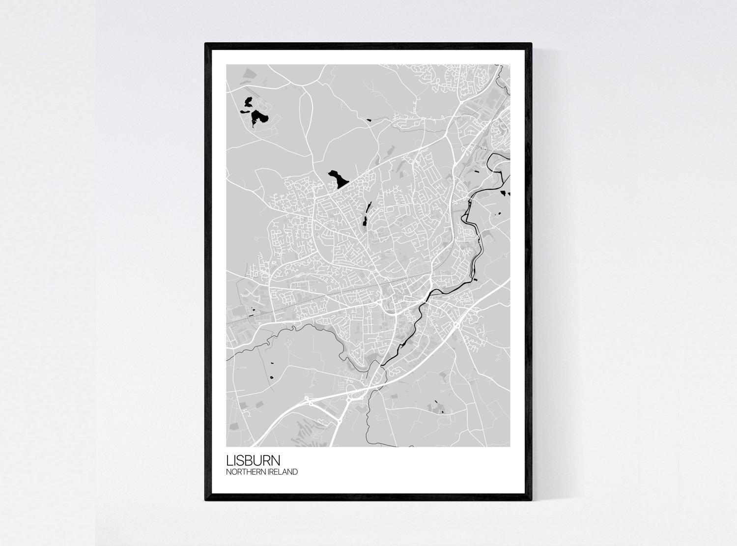 Lisburn City Map Art Print Many Styles 350gsm Art Quality | Etsy