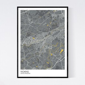 Woking, United Kingdom City Map Art Print Many Colours 350gsm Art ...