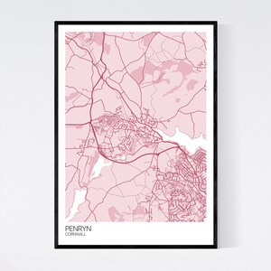 Penryn, Cornwall Map Art Print Many Colours 350gsm Art Quality Paper ...
