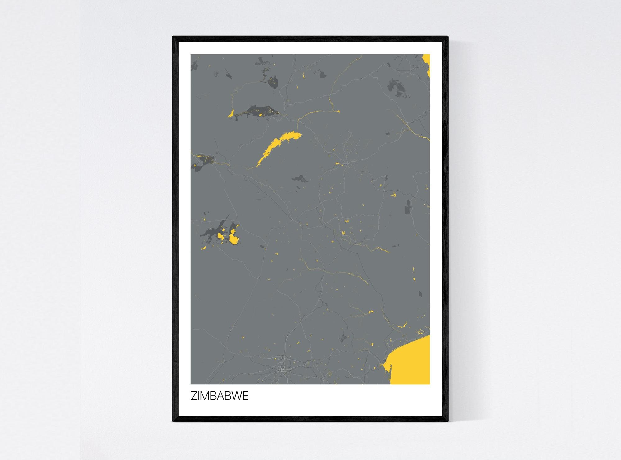 Zimbabwe Africa Map Art Print Many Styles Art Quality - Etsy UK