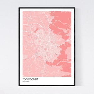 Toowoomba Map Print Many Colours Fast Delivery Scandi // - Etsy