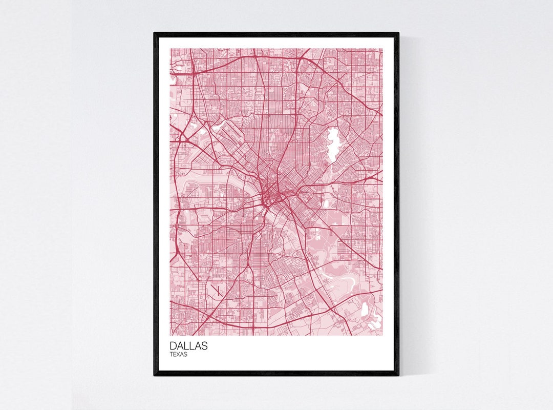 Dallas, Texas Map Print Many Colours Printed on Art Quality Paper Fast ...
