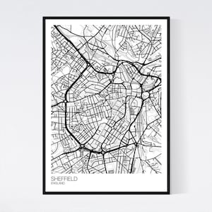 Sheffield England City Centre Map Art Print Many Colours - Etsy