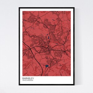 Barnsley, United Kingdom Map Print Many Colours Fast Delivery // Retro ...