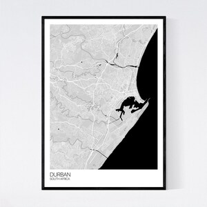 Durban, South Africa Map Art Print Many Styles Art Quality Paper Fast ...