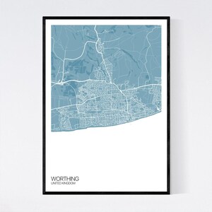 Worthing, United Kingdom City Map Art Print Many Colours 350gsm Art ...