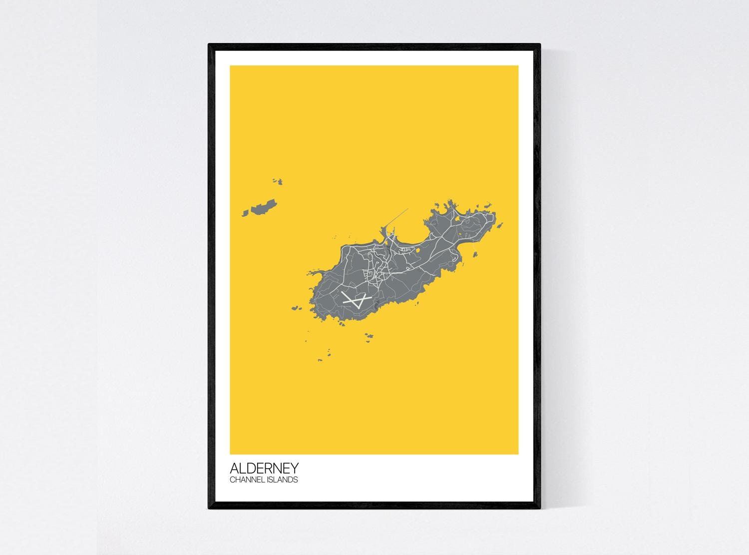 Alderney Channel Islands Map Art Print Many Colours | Etsy