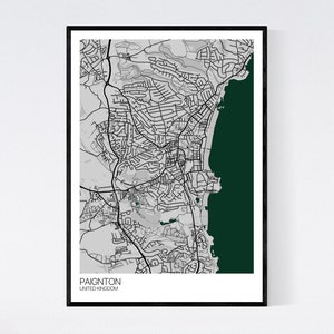 Paignton Map Print Many Colours 350gsm Art Quality Paper Fast Delivery ...