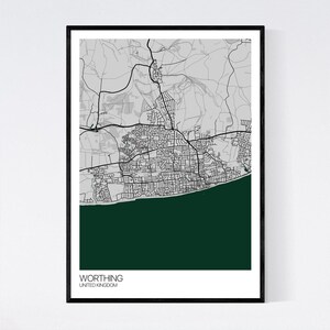 Worthing, United Kingdom City Map Art Print Many Colours 350gsm Art ...