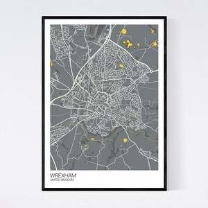 Wrexham, Wales City Map Art Print Many Styles 350gsm Art Quality Paper ...