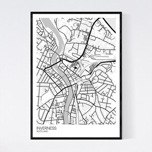 Inverness City Centre Map Art Print Many Colours 350gsm Art Quality ...