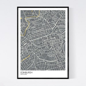 Edinburgh City Centre Map Art Print Many Colours 350gsm Art Quality ...