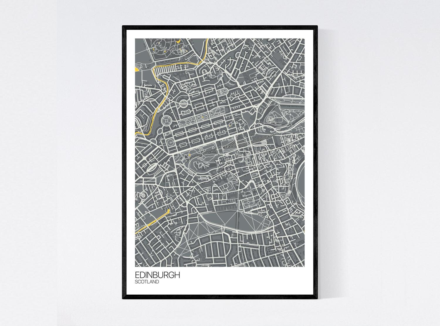 Edinburgh City Centre Map Art Print Many Colours 350gsm | Etsy