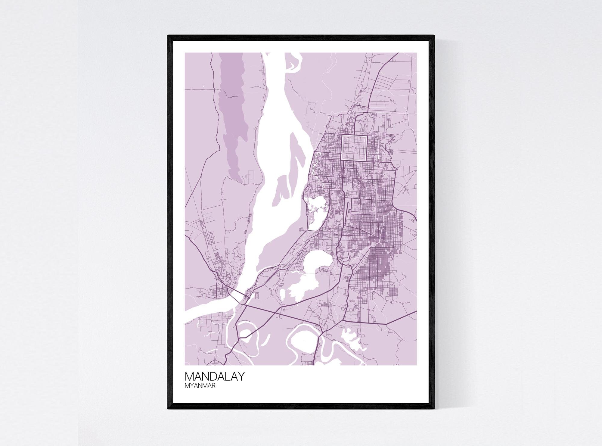 Mandalay Myanmar Map Art Print Many Styles Art Quality | Etsy