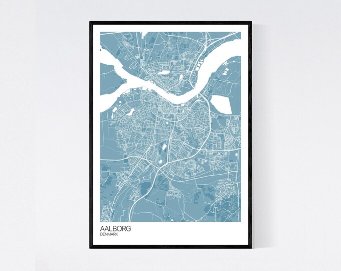 Aalborg, Denmark City Map Art Print - Many Colours - 350gsm Art Quality ...