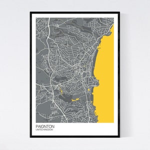 Paignton Map Print Many Colours 350gsm Art Quality Paper Fast Delivery ...