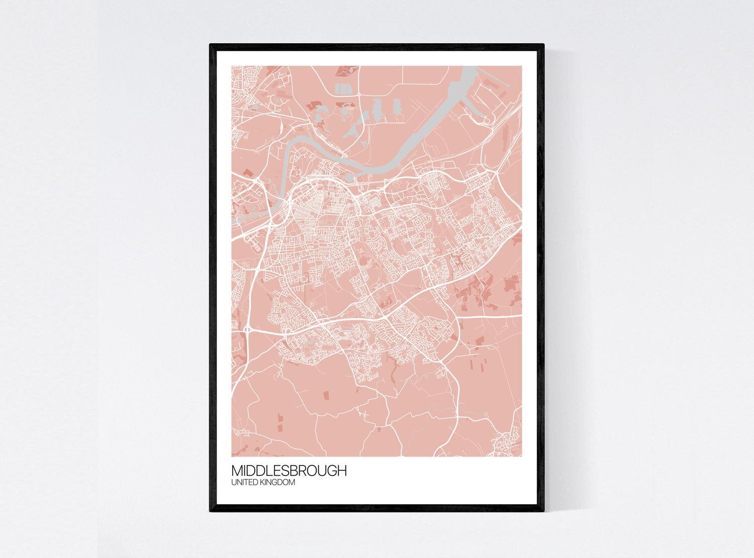 Middlesbrough United Kingdom City Map Art Print Many Styles - Etsy UK