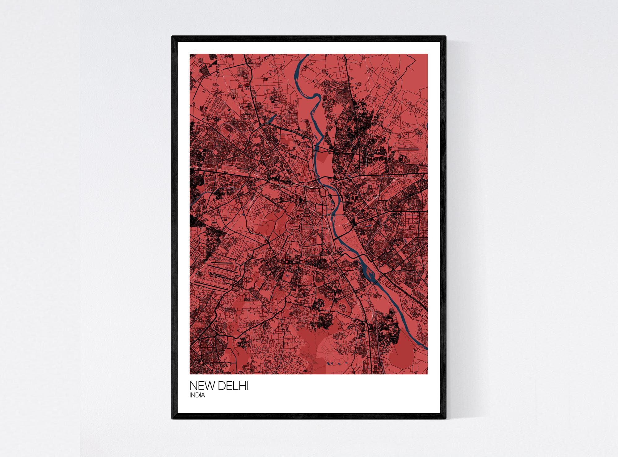 New Delhi India Map Art Print Many Styles Art Quality | Etsy