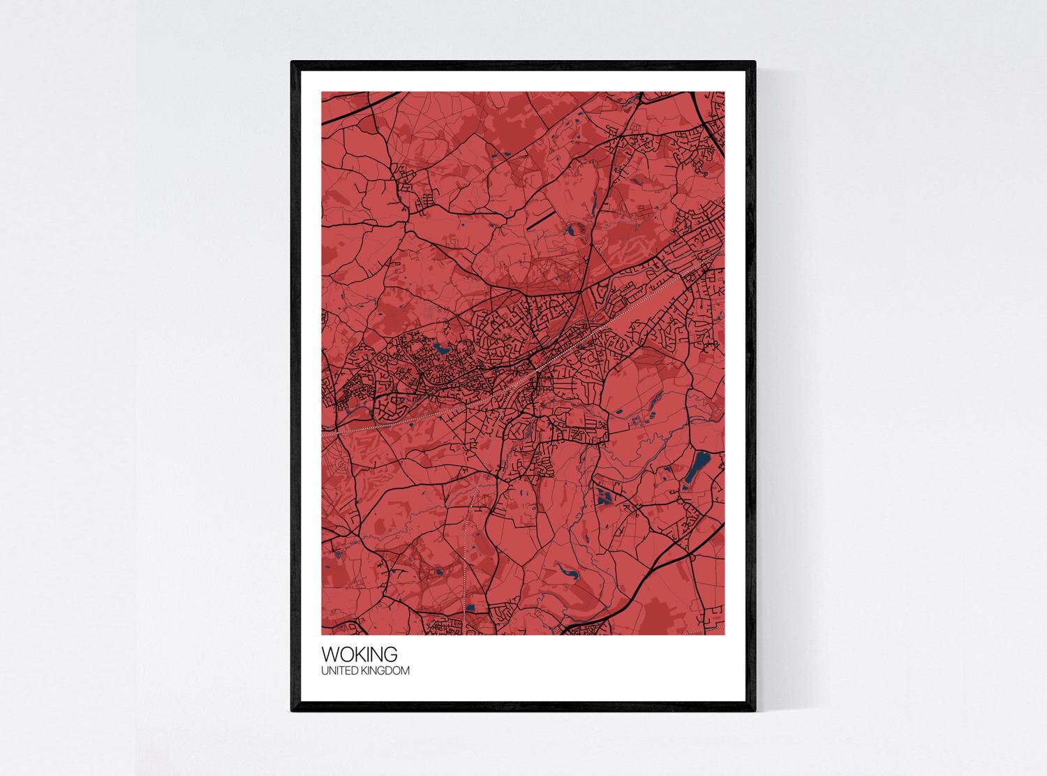 Woking United Kingdom City Map Art Print Many Colours | Etsy