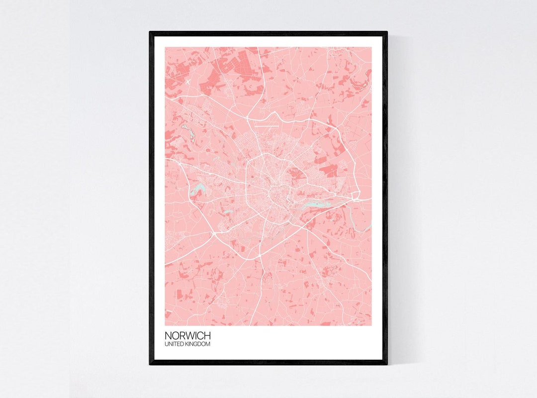 Norwich City Map Art Print Many Colours 350gsm Art Quality Paper Fast ...