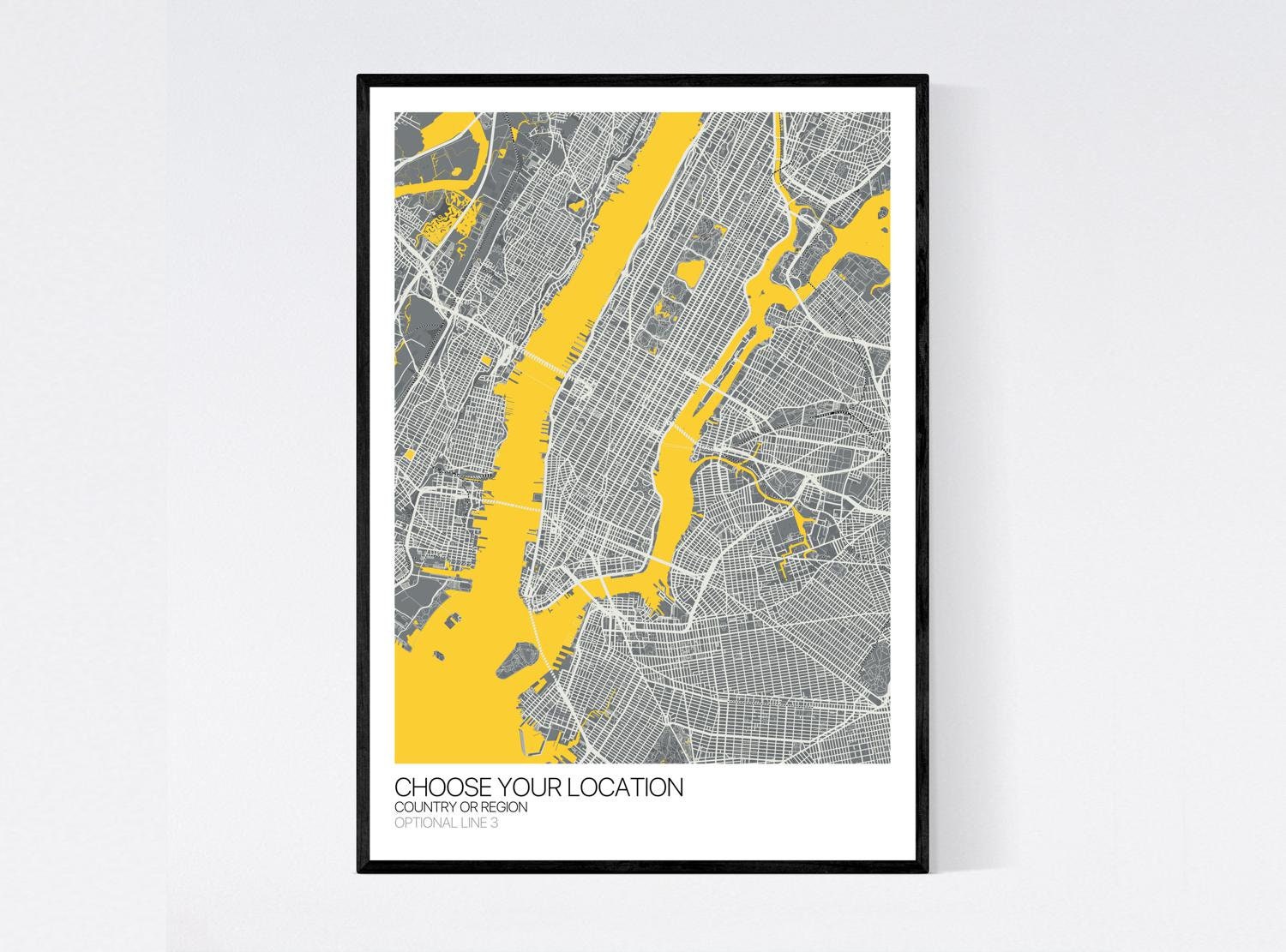 Custom Map Art Print Colour Options Choose Your Location - Etsy