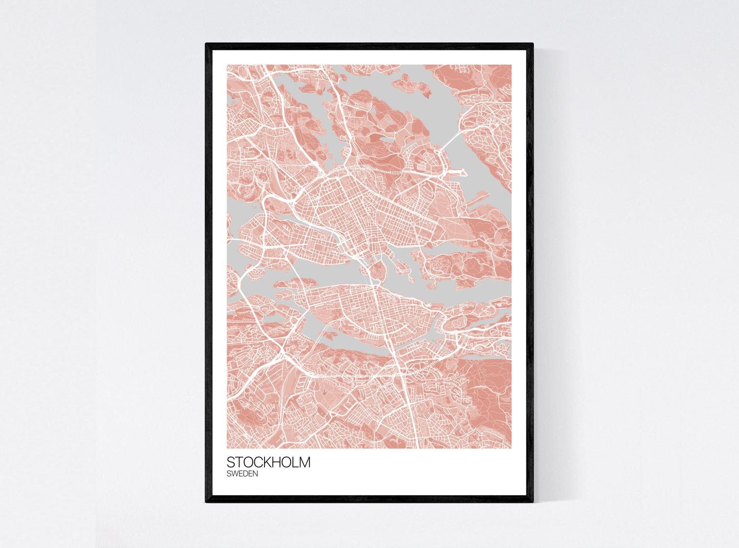 Stockholm Sweden Map Art Print Many Colours 350gsm Art | Etsy