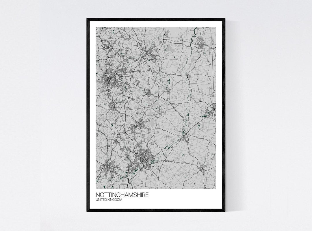 Nottinghamshire, England Map Art Print Many Styles 350gsm Art Quality ...