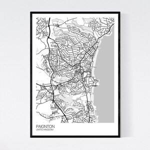 Paignton Map Print Many Colours 350gsm Art Quality Paper Fast Delivery ...