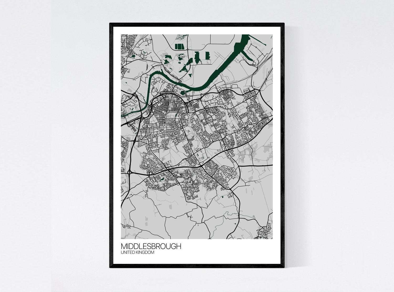 Middlesbrough United Kingdom City Map Art Print Many Styles - Etsy UK