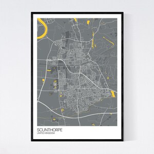Scunthorpe Town Map Art Print - Many Styles - 350gsm Art Quality Paper ...