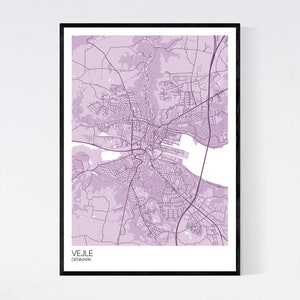 Vejle, Denmark City Map Art Print Many Colours 350gsm Art Quality Paper ...