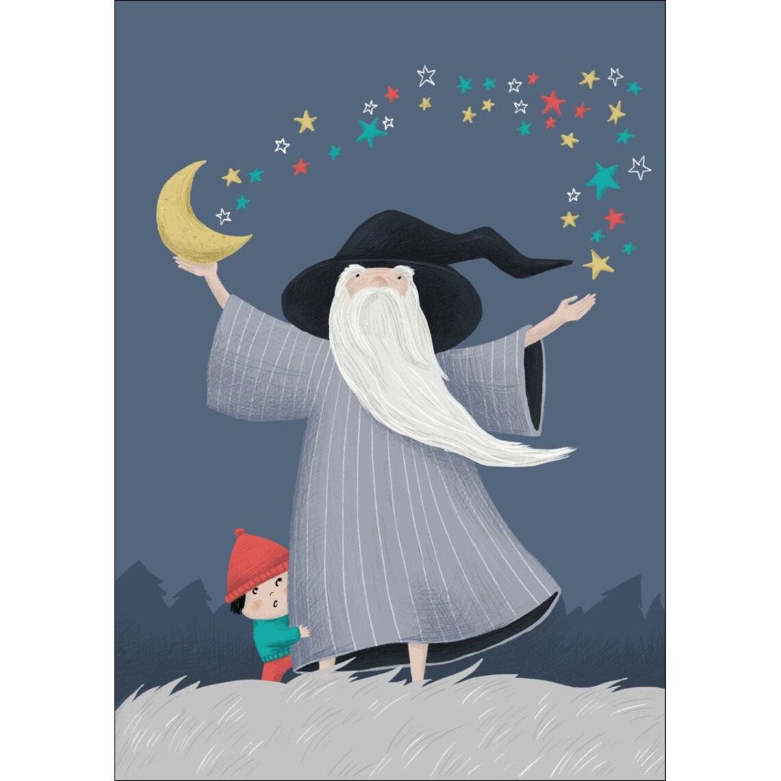 Wizard Moon and Stars Print 350gsm Art Quality Paper Fast - Etsy