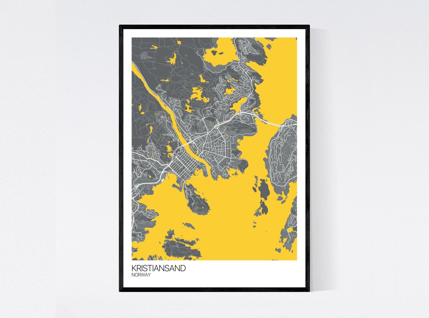 Kristiansand Norway Map Art Print Many Colours 350gsm Art | Etsy