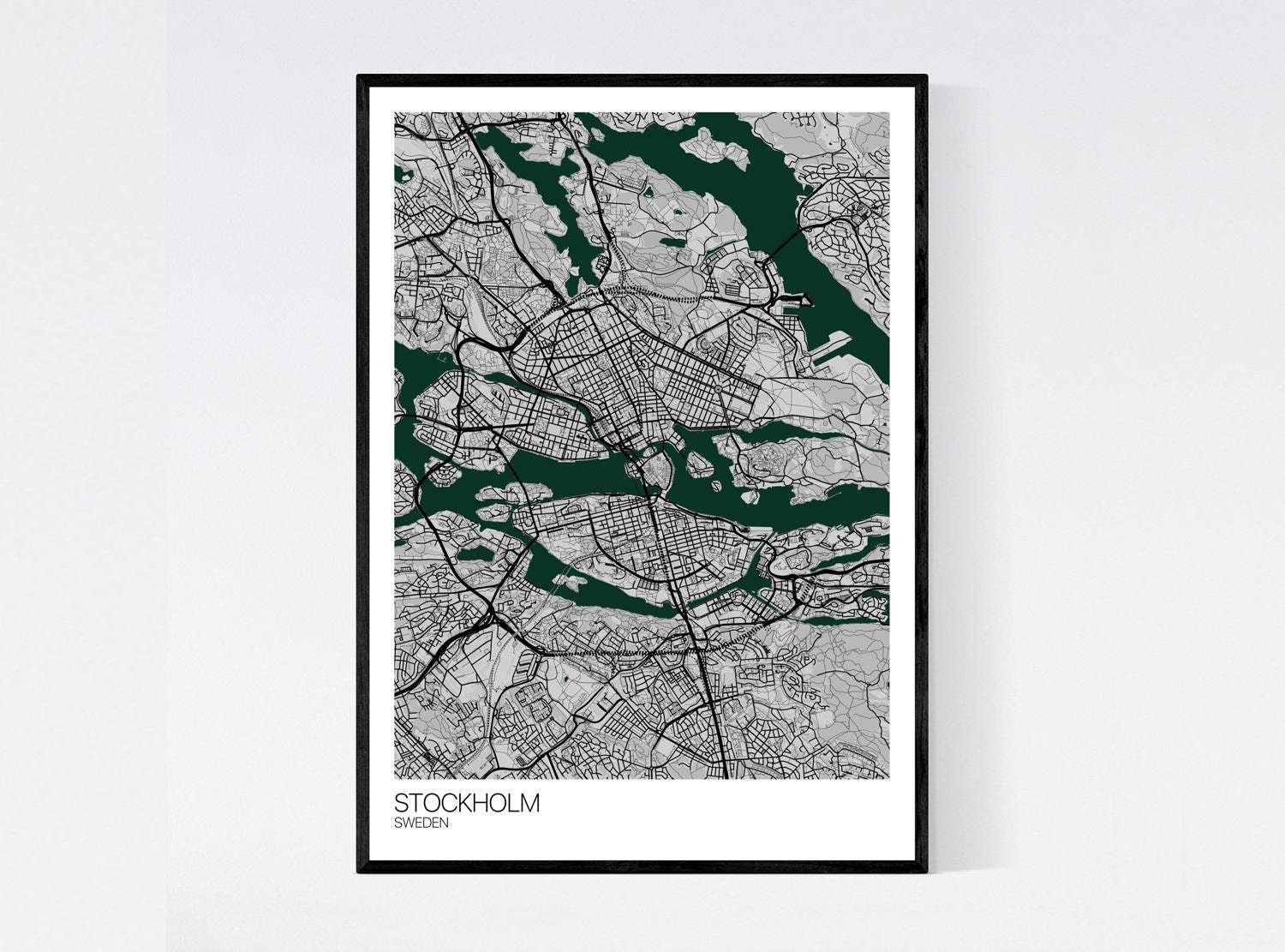 Stockholm Sweden Map Art Print Many Colours 350gsm Art | Etsy