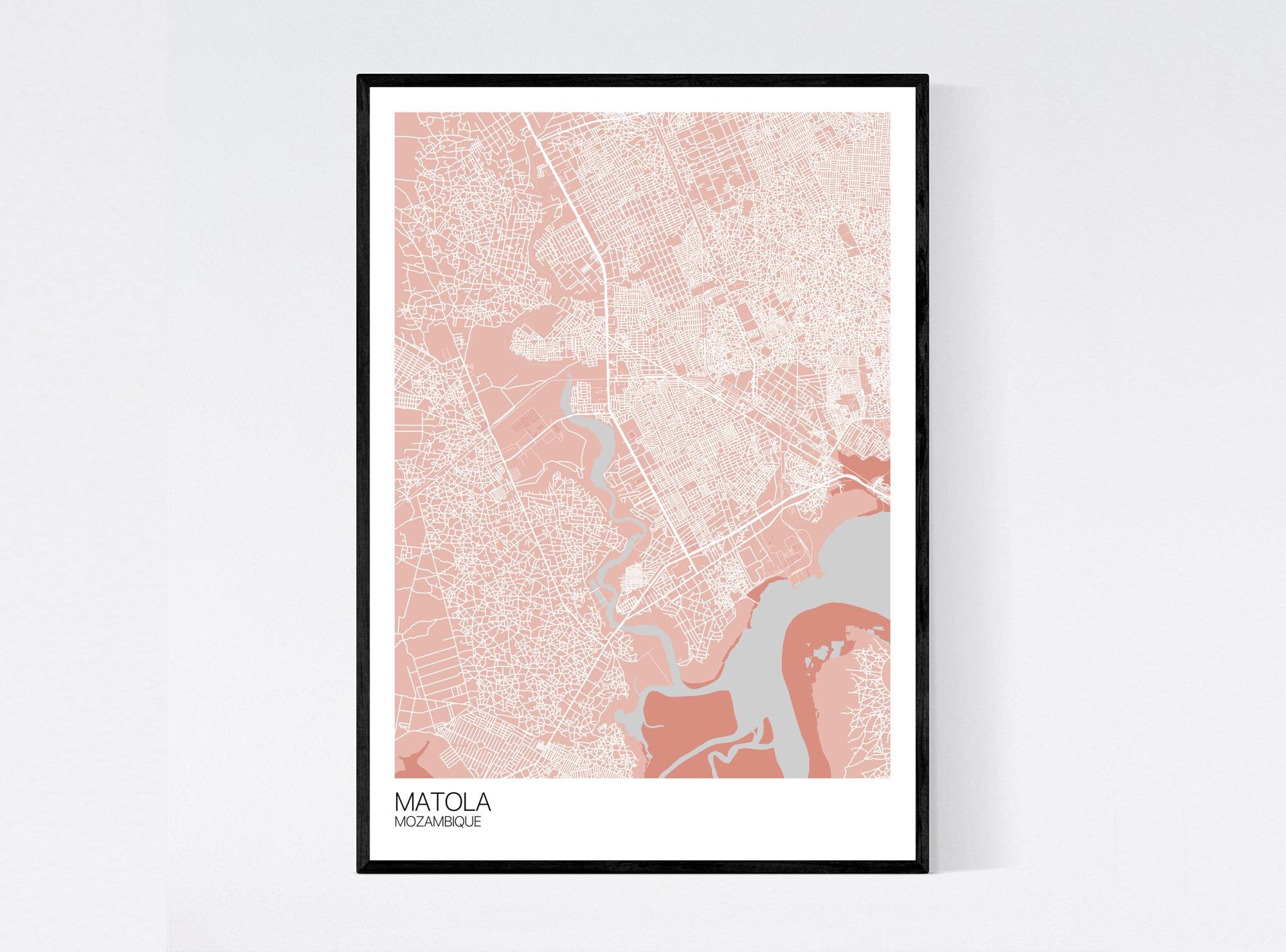 Matola Mozambique Map Art Print Many Styles Art Quality | Etsy