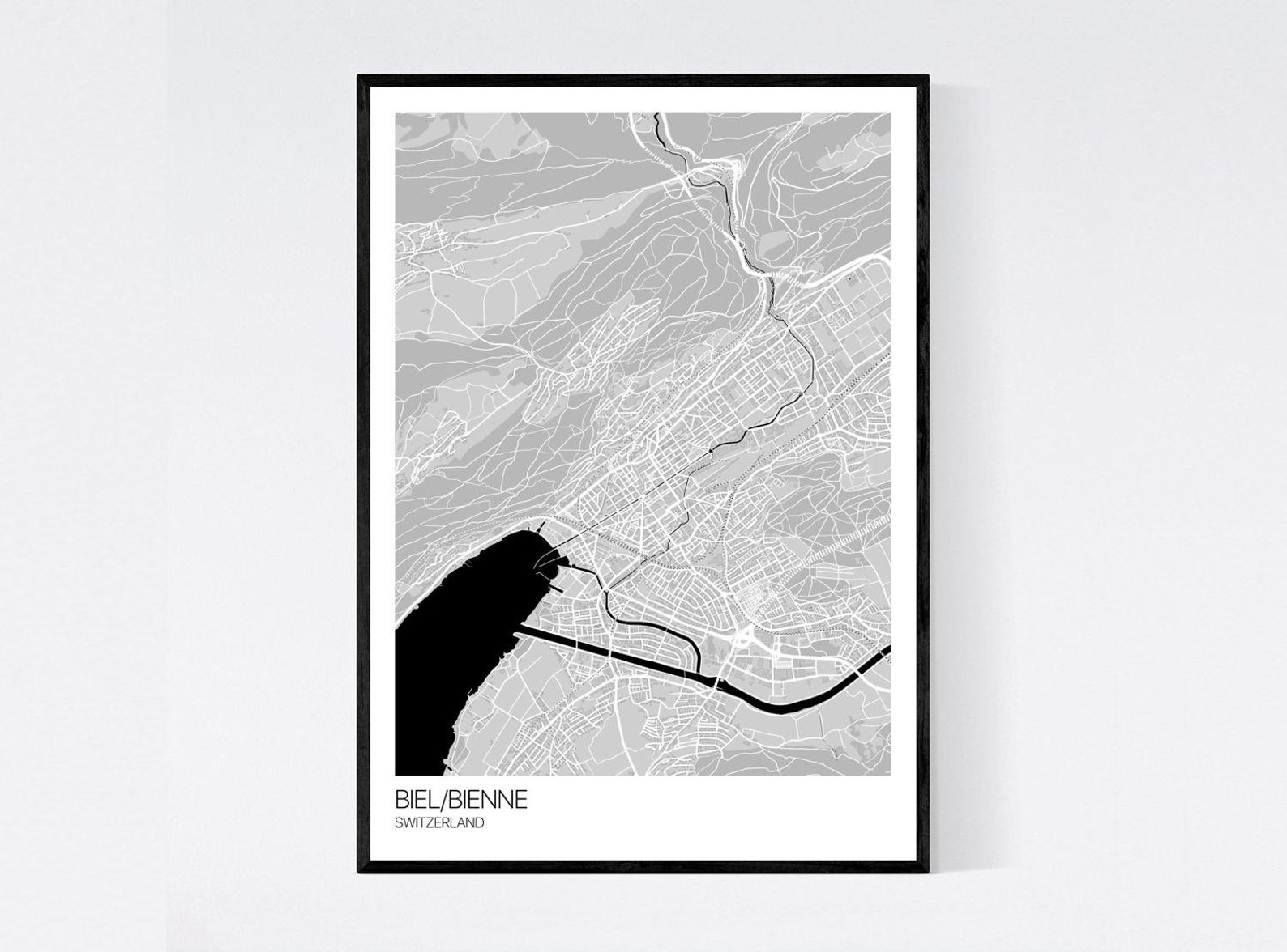 Biel/bienne Switzerland Map Art Print Many Colours 350gsm - Etsy