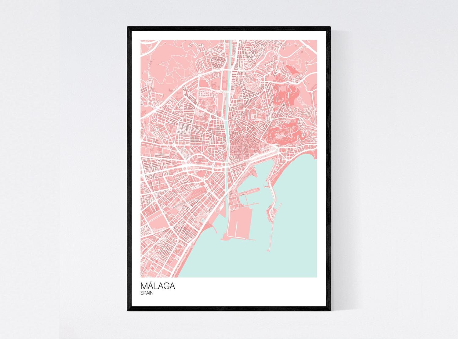 Malaga Spain Map Art Print Many Colours Art Quality Paper - Etsy UK
