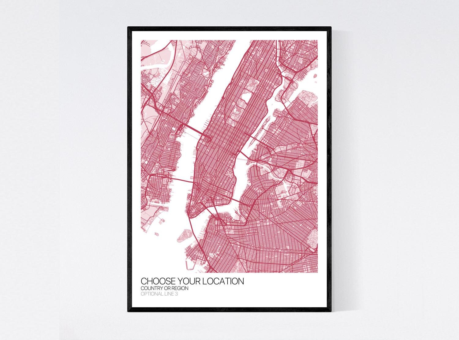 Custom Map Art Print Colour Options Choose Your Location - Etsy UK