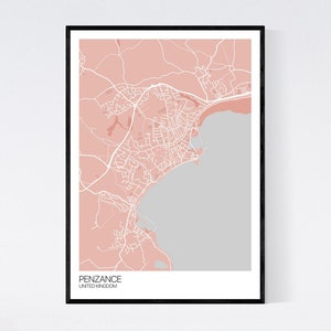 Penzance Map Print Many Colours 350gsm Art Quality Paper Fast Delivery ...