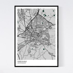 Wrexham, Wales City Map Art Print Many Styles 350gsm Art Quality Paper ...