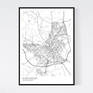 Shrewsbury Town Map Art Print Many Styles 350gsm Art - Etsy