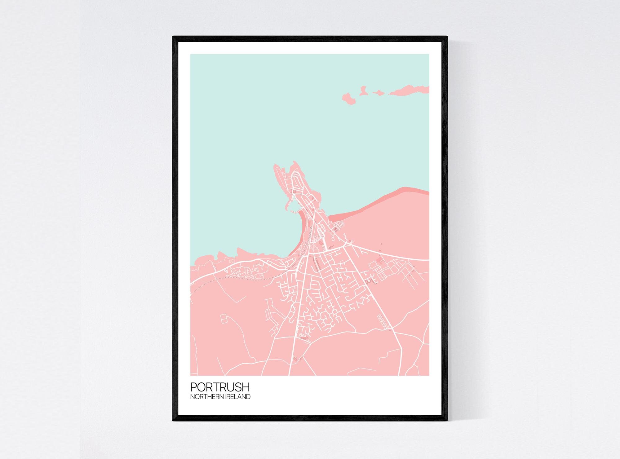 Portrush Northern Ireland Map Art Print Many Colours | Etsy